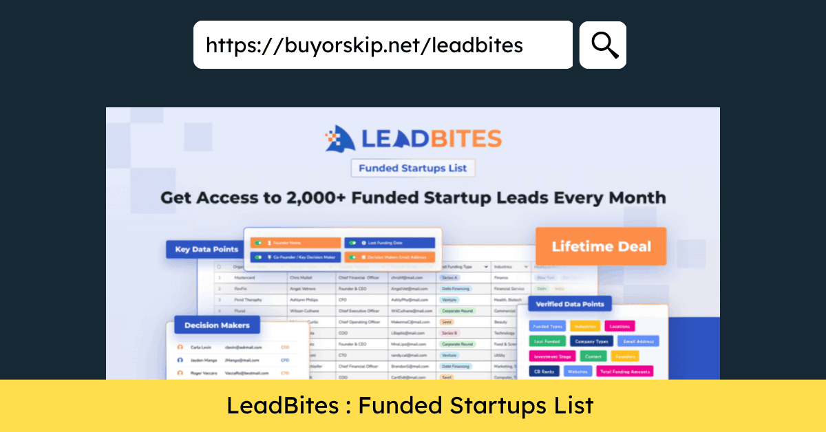 Leadbites Funded Startups List Lifetime Deal